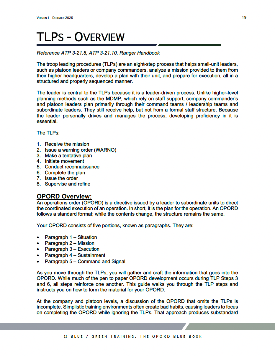 OPORD Blue Book | Complete TLP & OPORD Guide for BOLC, Ranger School ...